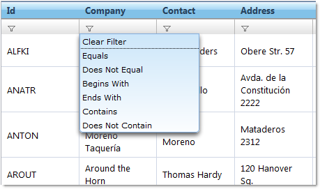 Filtering - Infragistics ASP.NET™ Help